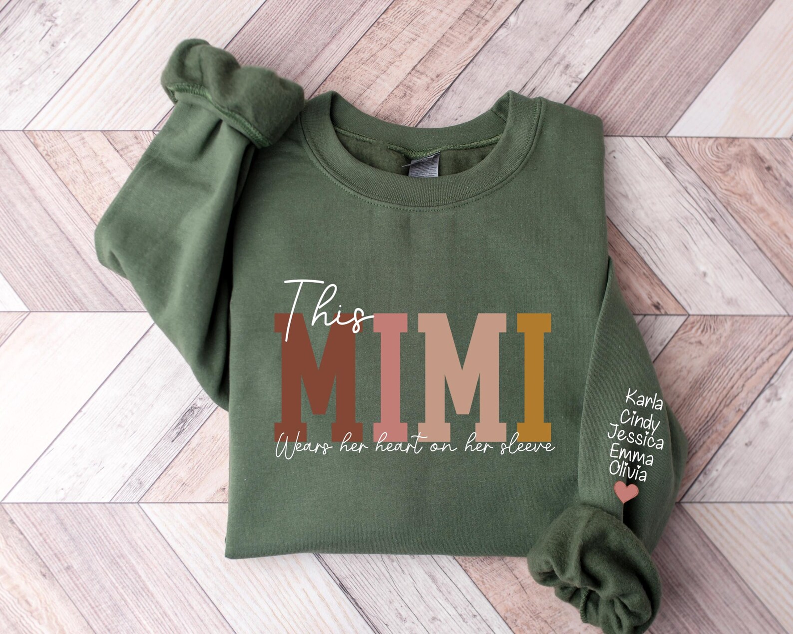 Custom This Mimi Wears Her Heart on Her Sleeve Sweatshirt, Personalized ...