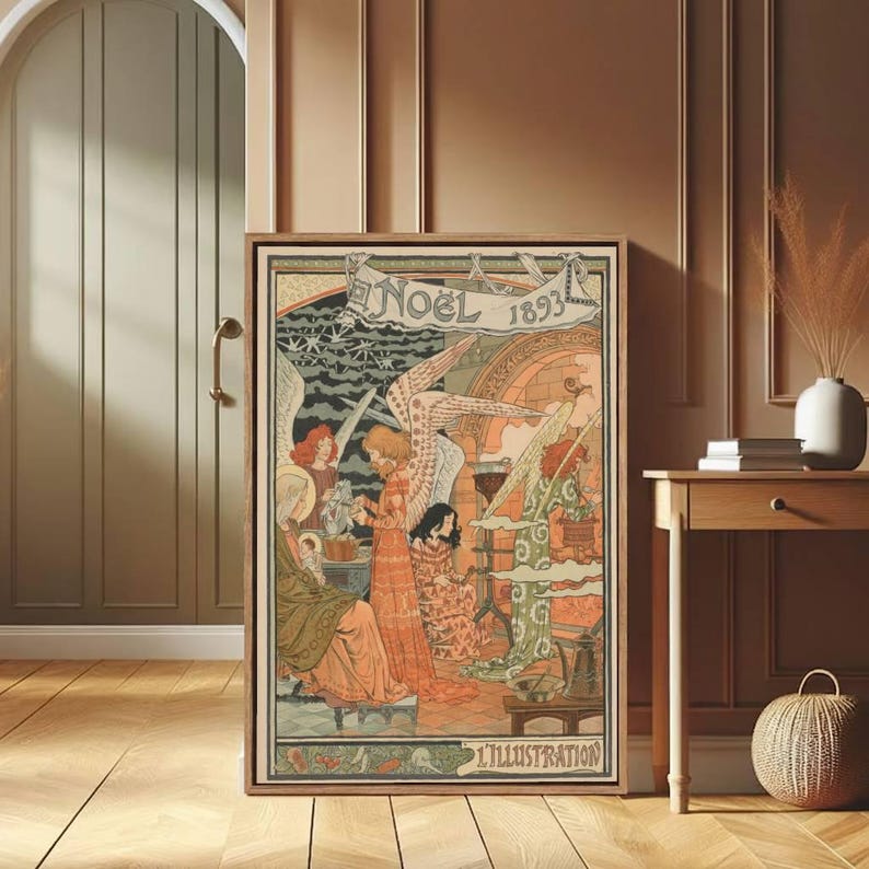 Vintage Noël 1893 Poster, French Christmas Art Print,antique Angel ...