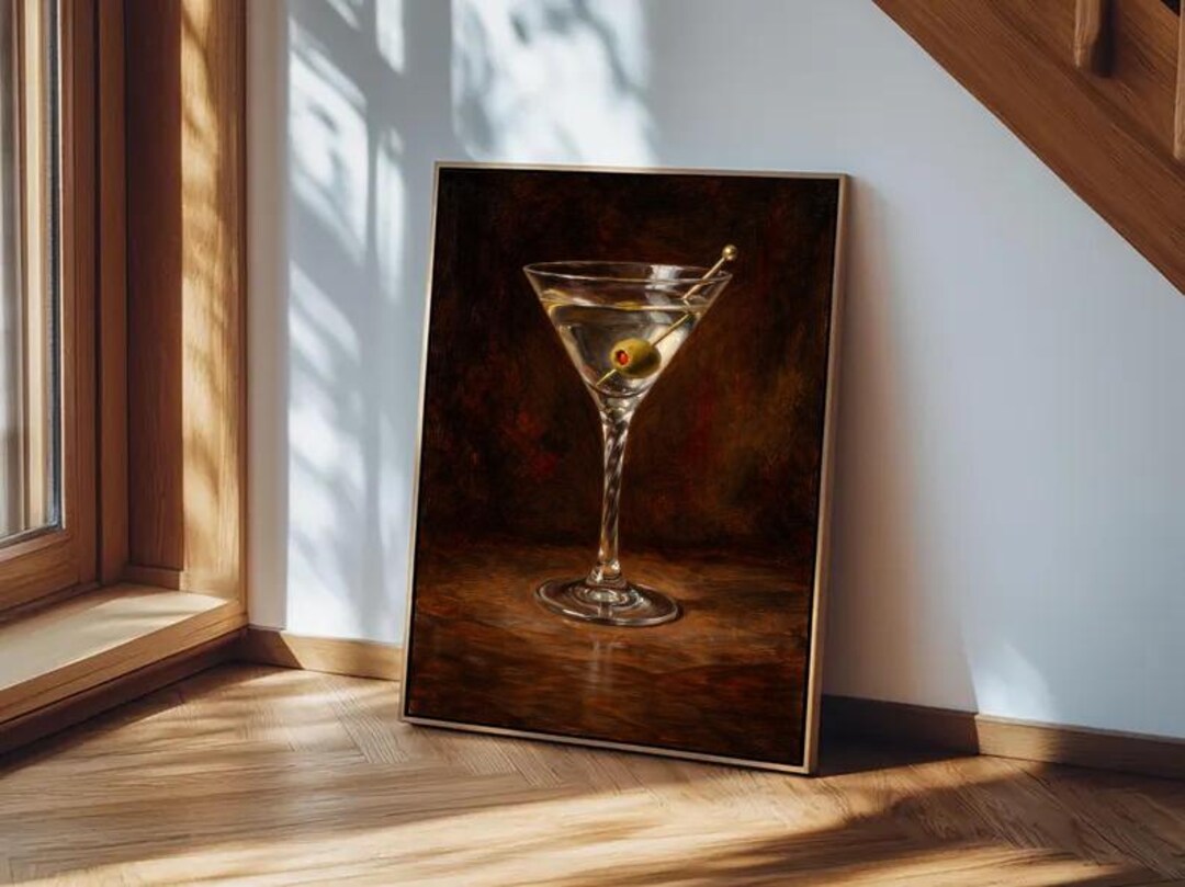 Martini Canvas, Cute Quirky Whimsical, Cocktail Art Bar Cart Decor ...