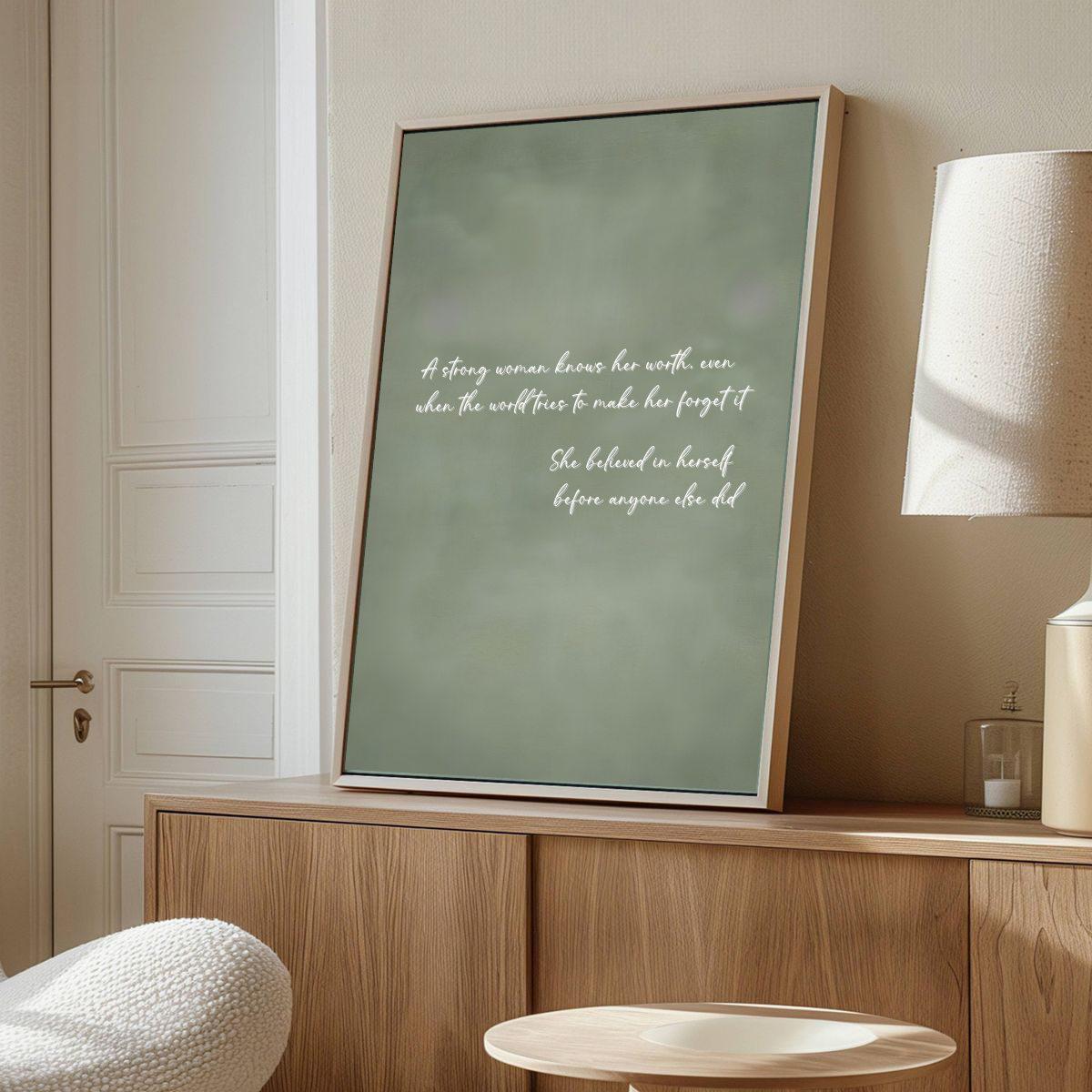 Strong Woman Quote Art, Sage Green Wall Decor, Inspirational Canvas ...
