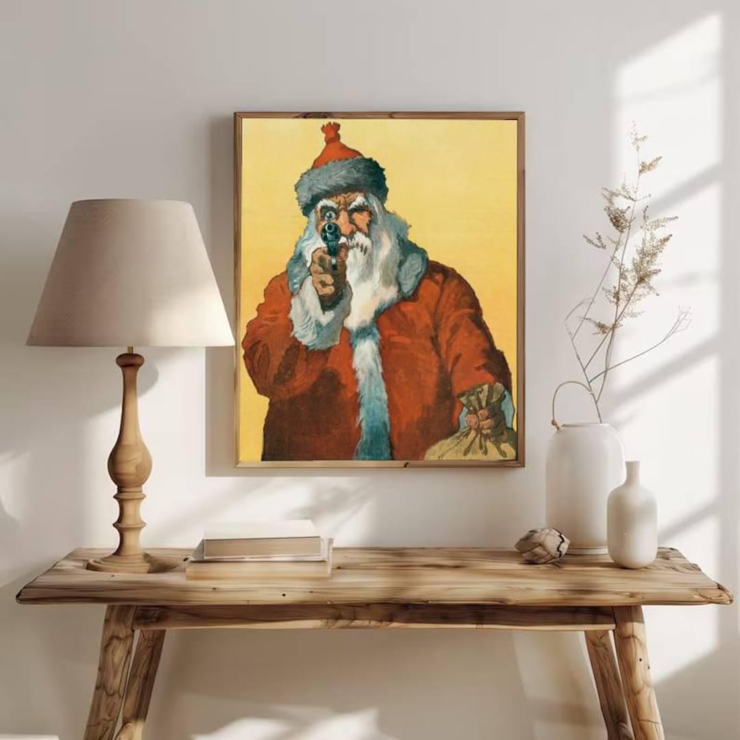 Vintage Dark Humor Santa Art Canvas, Edgy Christmas Wall Decor, Retro ...