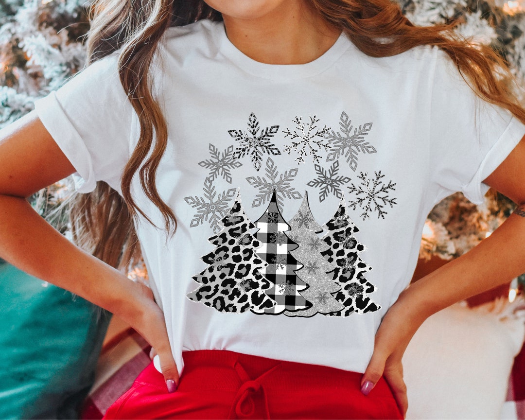 Silver and Black Leopard Christmas Tree, Holiday Shirt for Women, Long ...