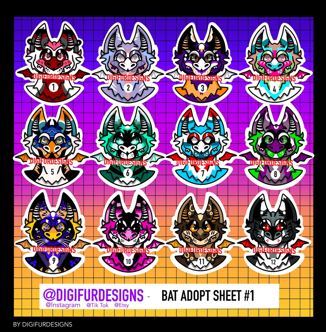 Bat, Dog, Furry, Cute, Headshot, Fursona, OC, Digital Character Adopt ...