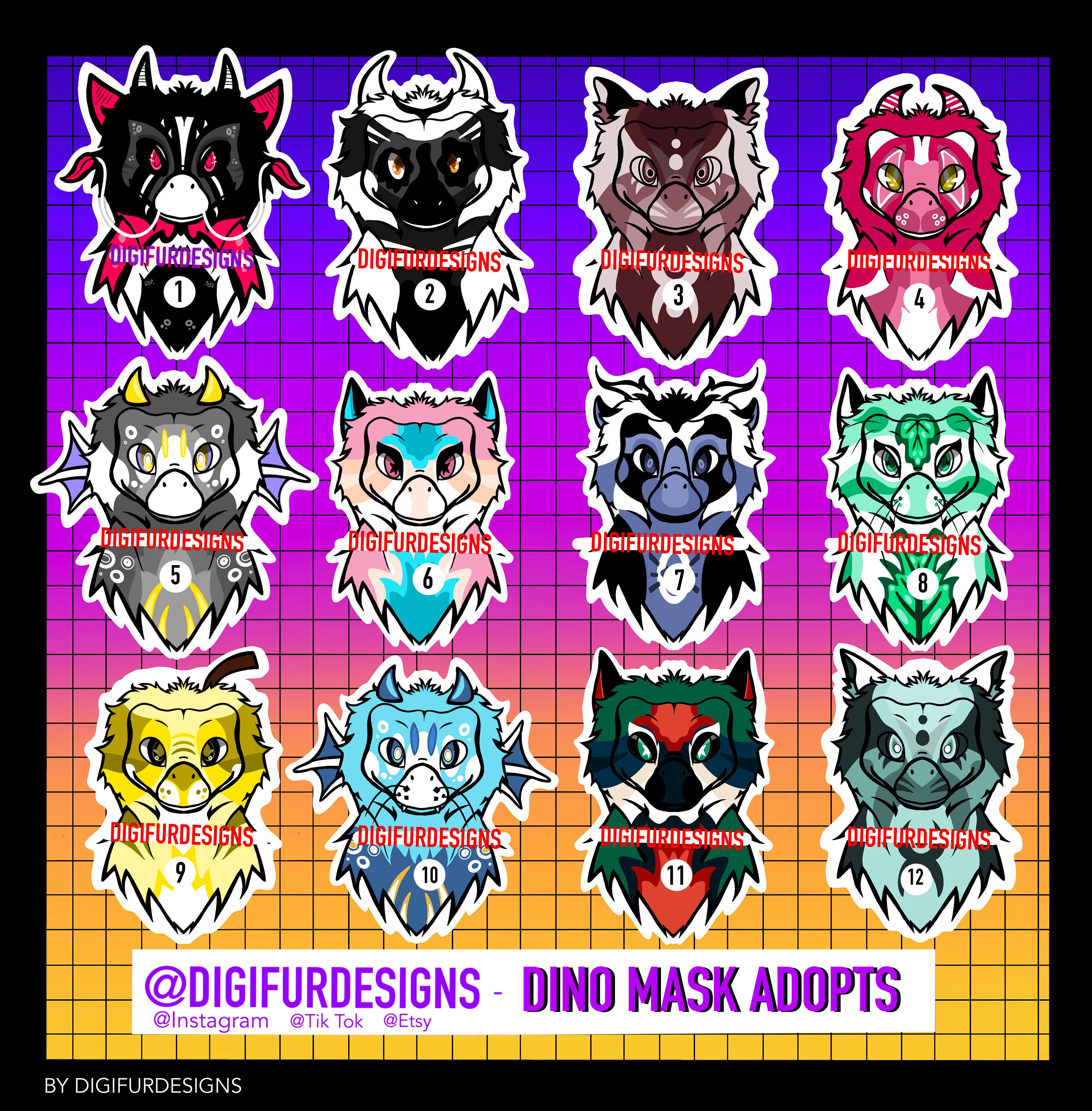 Dino Mask Raptor Furry Cute Headshot Fursona Oc Digital Etsy