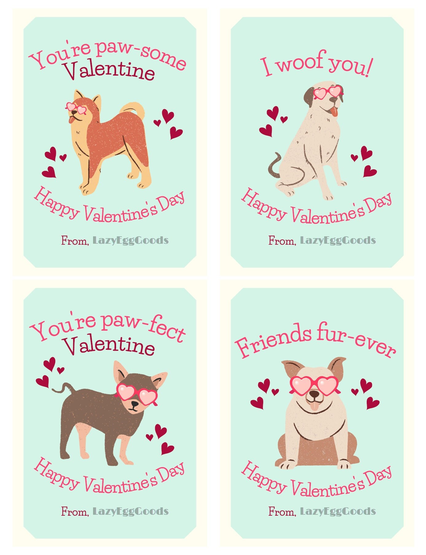Cute Instant Download Puppy Printable Valentine's Day - Etsy