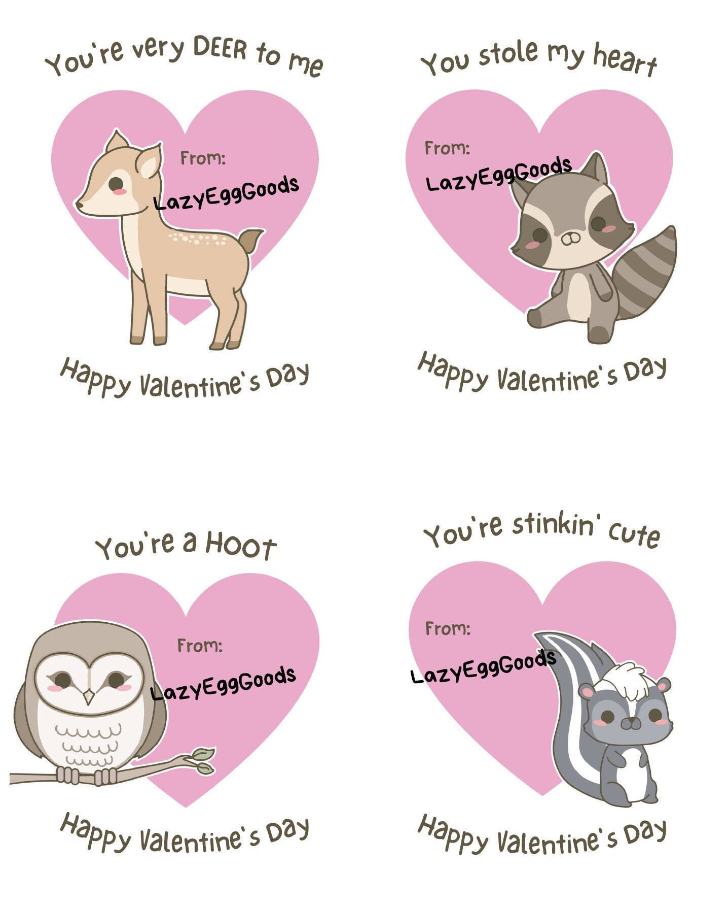 Cute Forest Animals Instant Download Printable Valentine's - Etsy