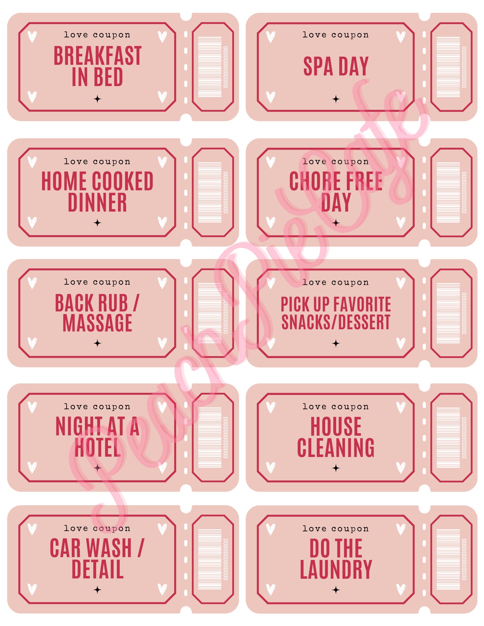 Acts of Service Printable Love Coupons, Coupons for Him/her Anniversary ...