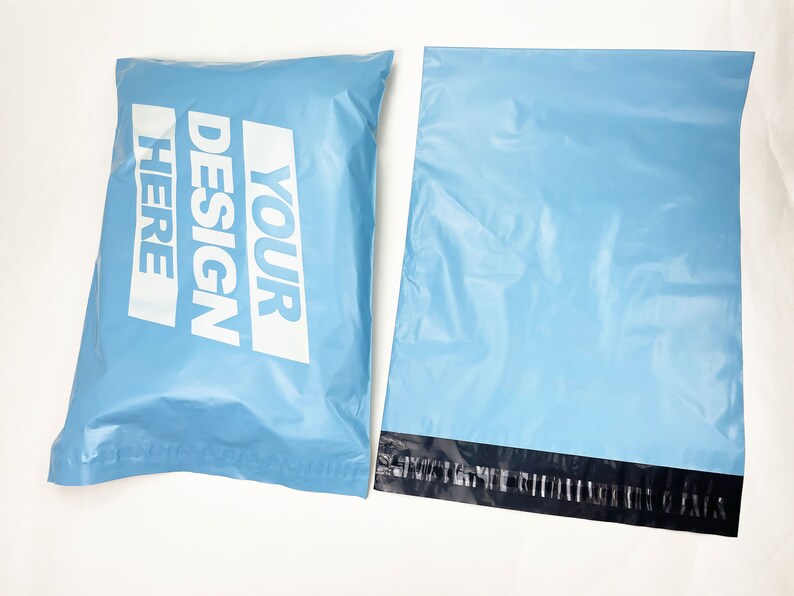 50 Custom Blue Poly Mailers Bag Shipping Bags With One Color Logo ...
