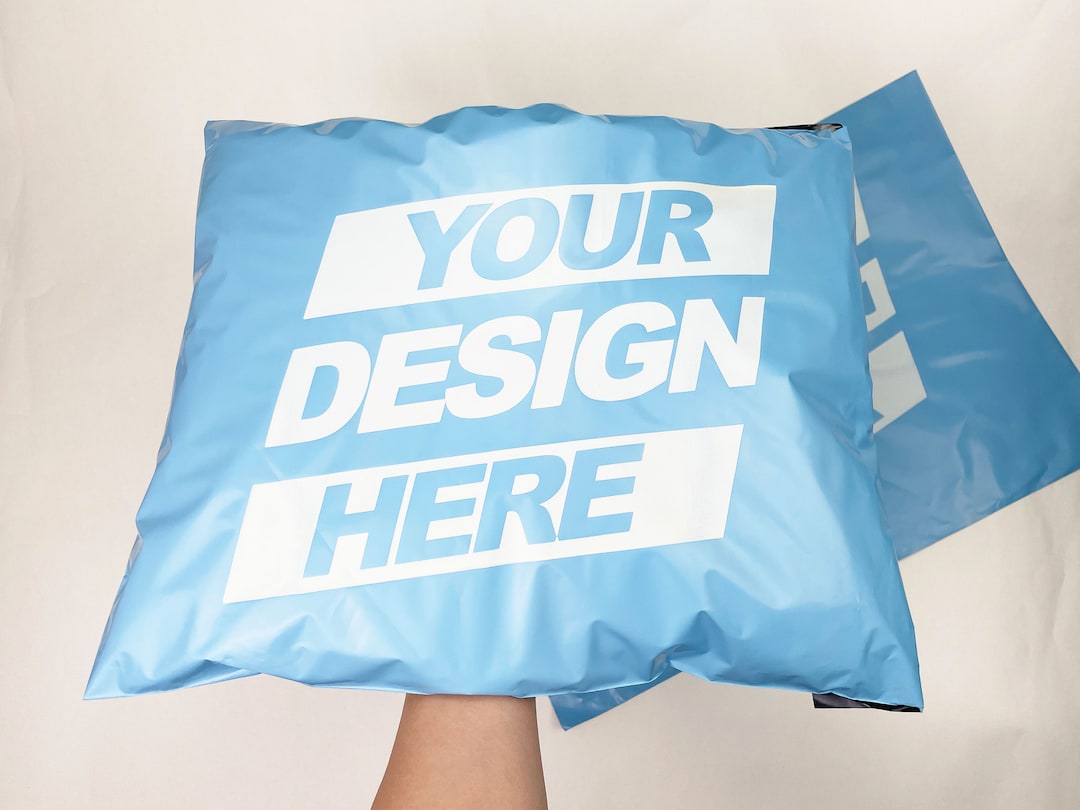 50 Custom Blue Poly Mailers Bag Shipping Bags With One Color Logo ...