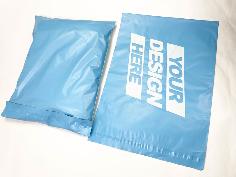 50 Custom Blue Poly Mailers Bag Shipping Bags With One Color Logo ...
