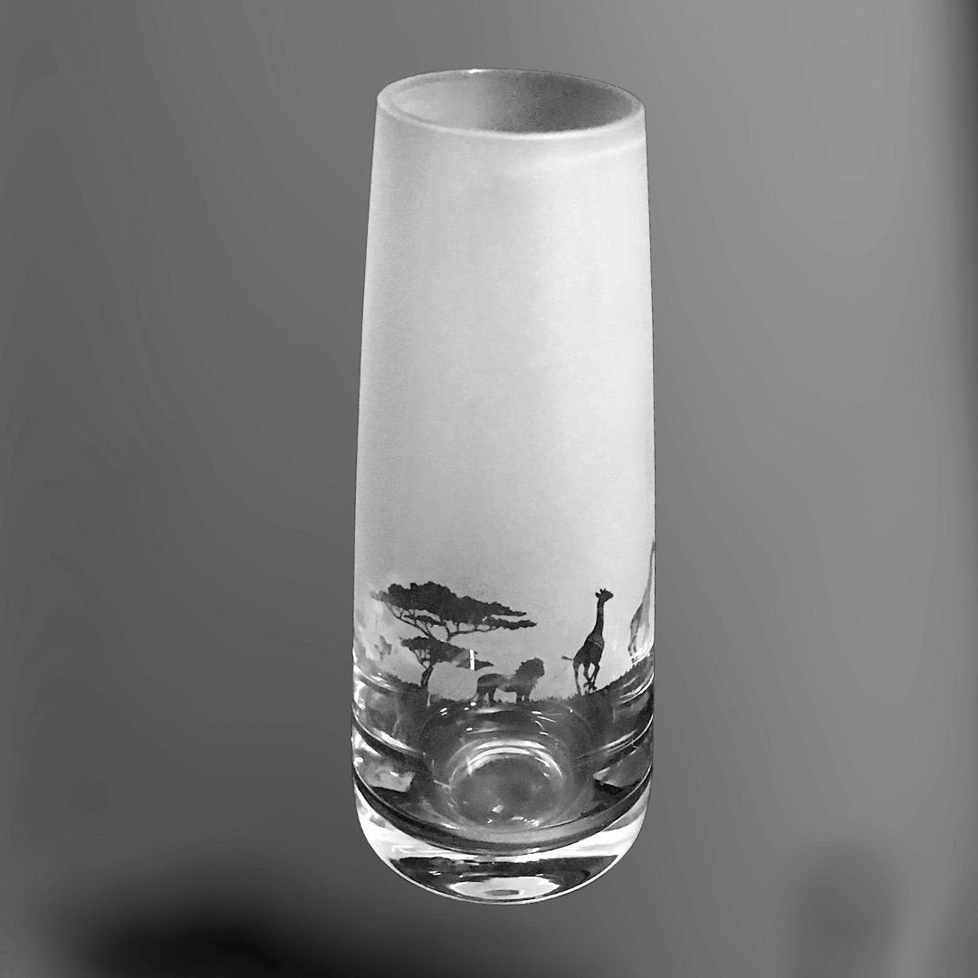 SAFARI VASE - 15cm Crystal Glass Bud Vase With Safari Animals Frieze ...