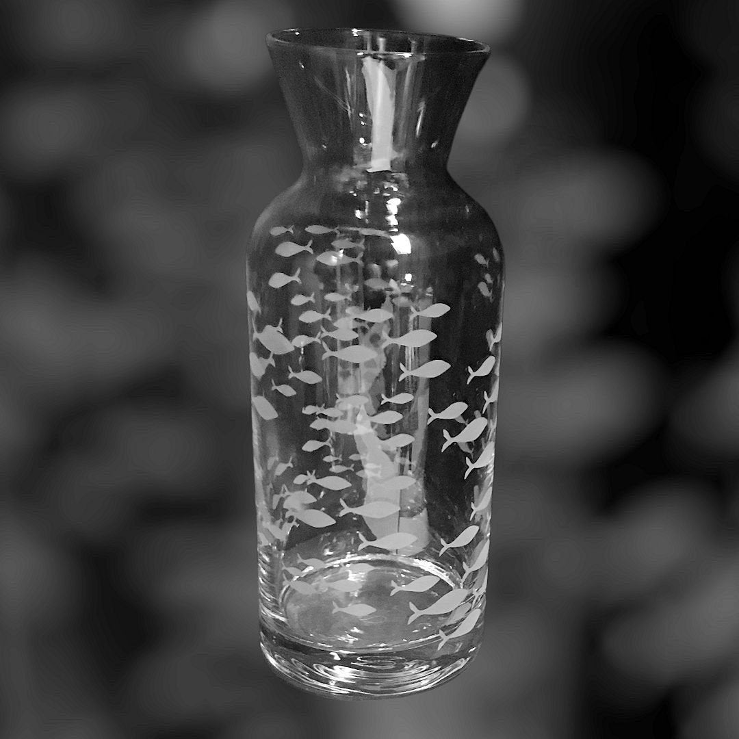 FISH GLASS CARAFE | Boxed 500ml or 1 Litre Carafe With Fishes Frieze ...