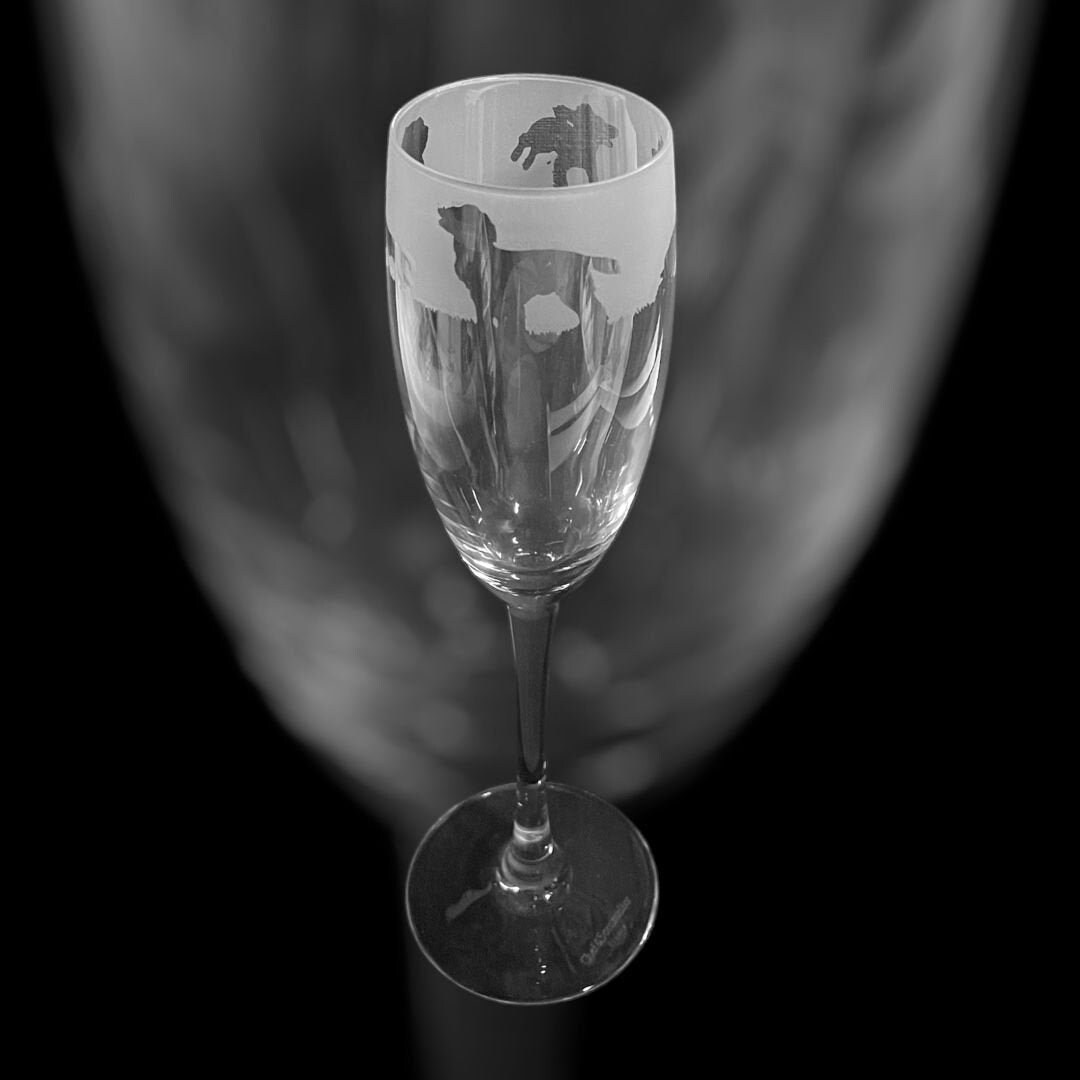 WORKING COCKER CHAMPAGNE Glass Crystal 16cl Champagne Flute Glass With ...