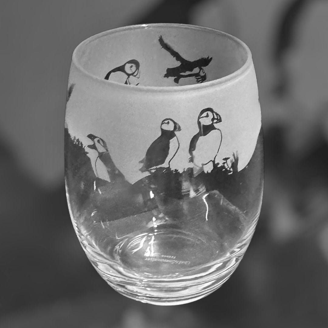 PUFFIN GLASS | 36cl Stemless Wine / Water Glass With Puffins Frieze ...