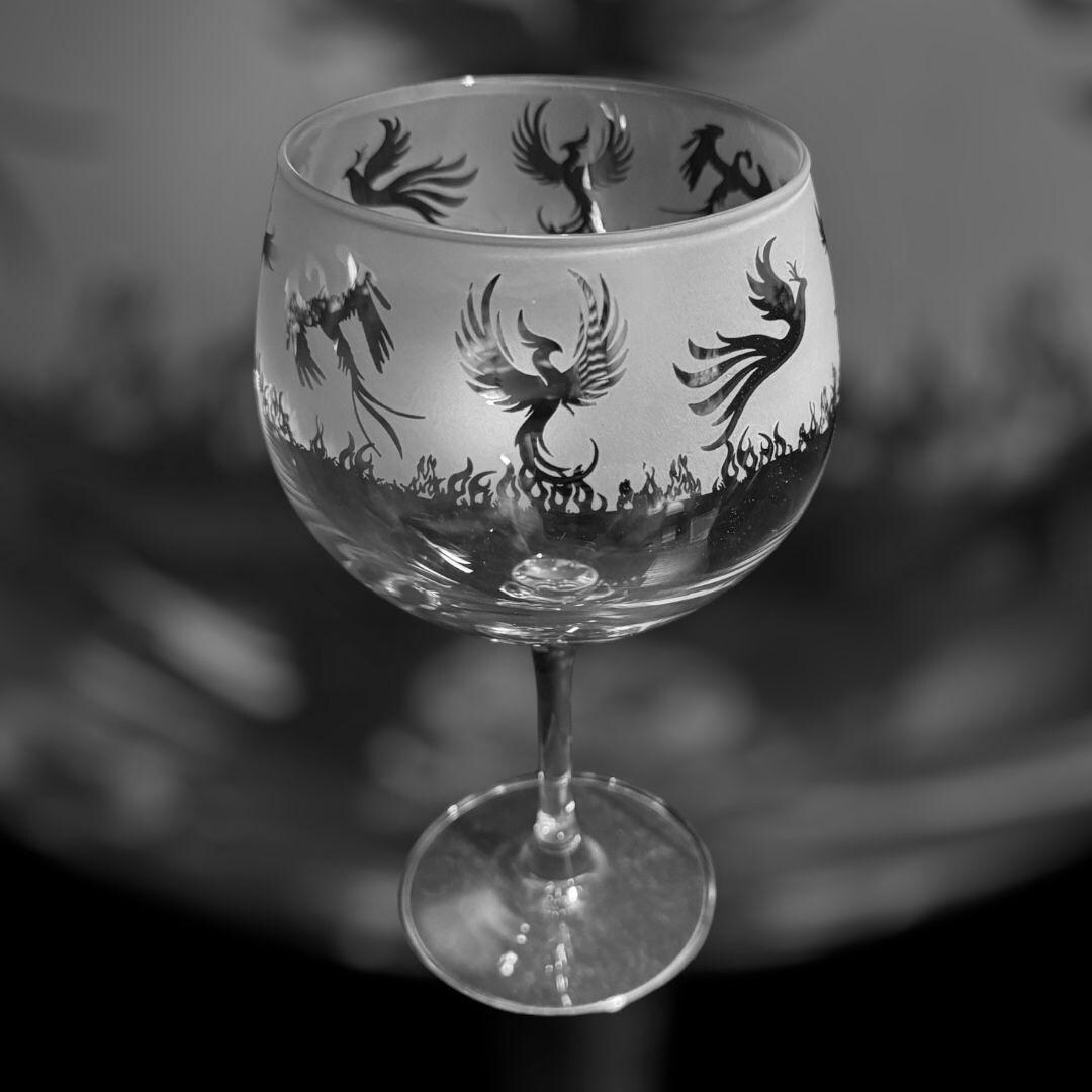 PHOENIX GIN GLASS 70cl Glass Gin Balloon With Phoenix Frieze Design - Etsy
