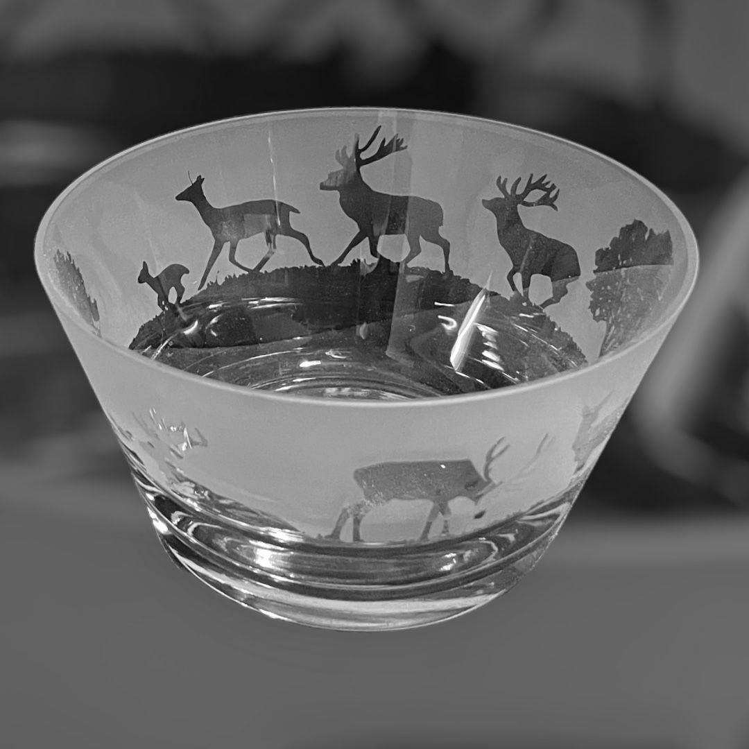 STAG & DEER CRYSTAL Bowl | Clear Crystal Glass 13.5cm Bowl With Stag ...