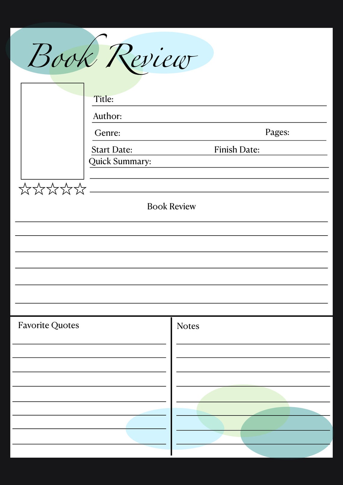 Reading Journal Digital Print in Greens - Etsy