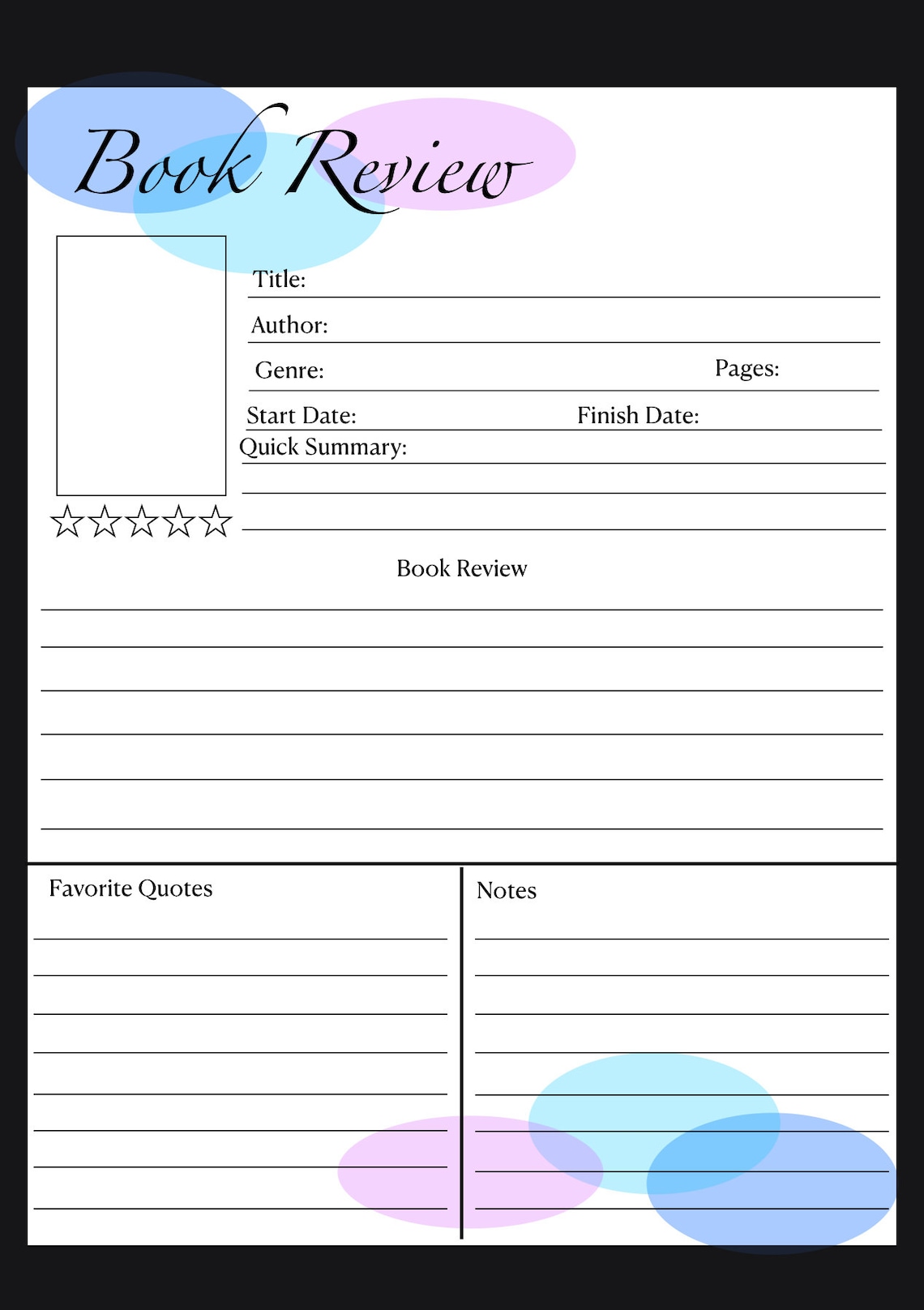 Reading Journal Printable Pages - Etsy