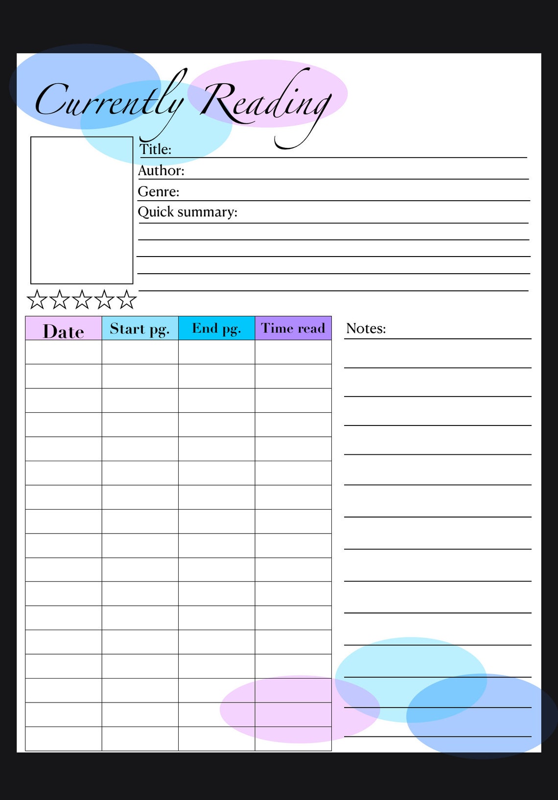 Reading Journal Printable Pages - Etsy