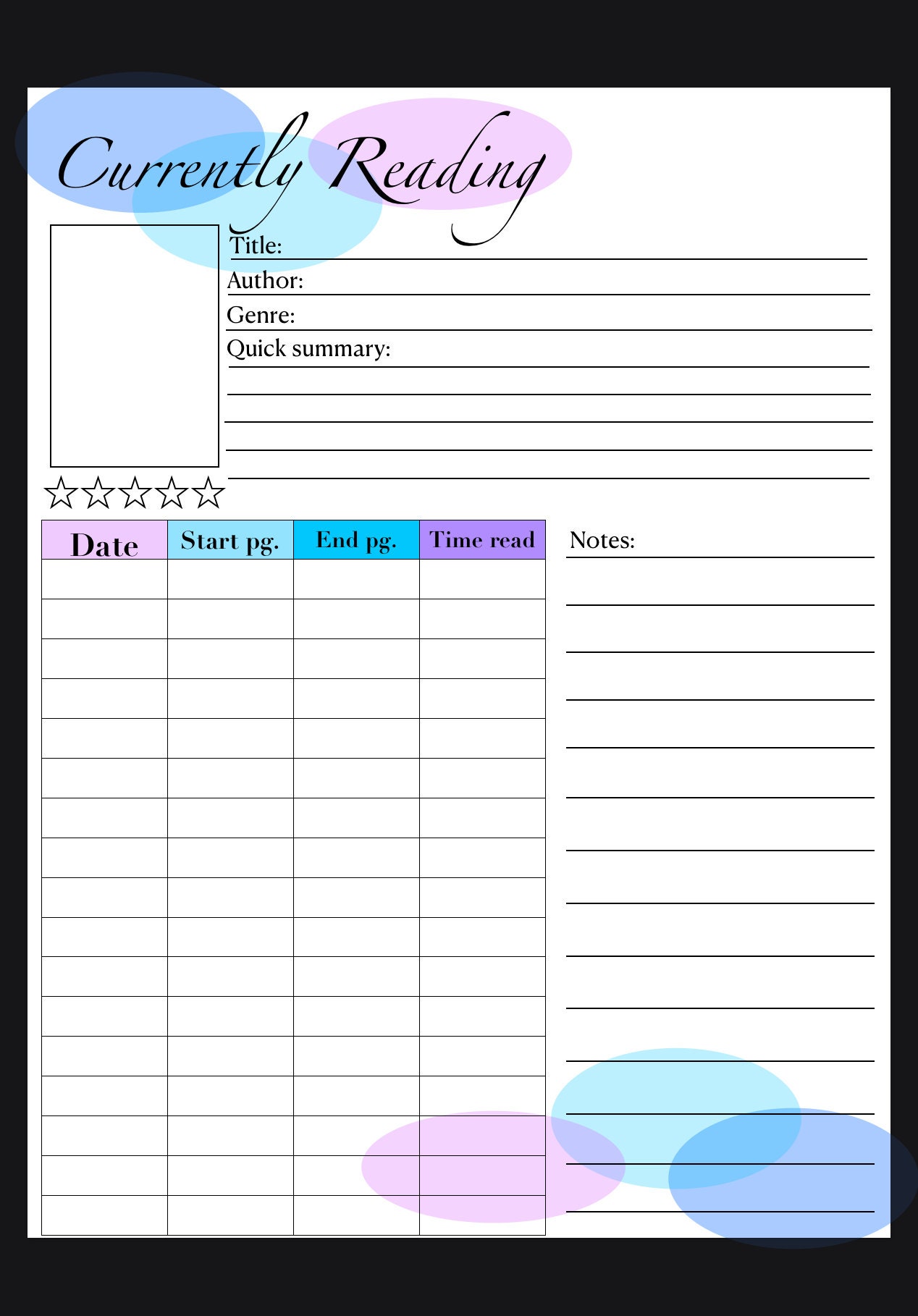 Reading Journal Printable Pages - Etsy