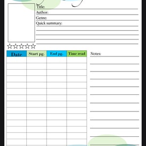 Reading Journal Digital Print in Greens - Etsy