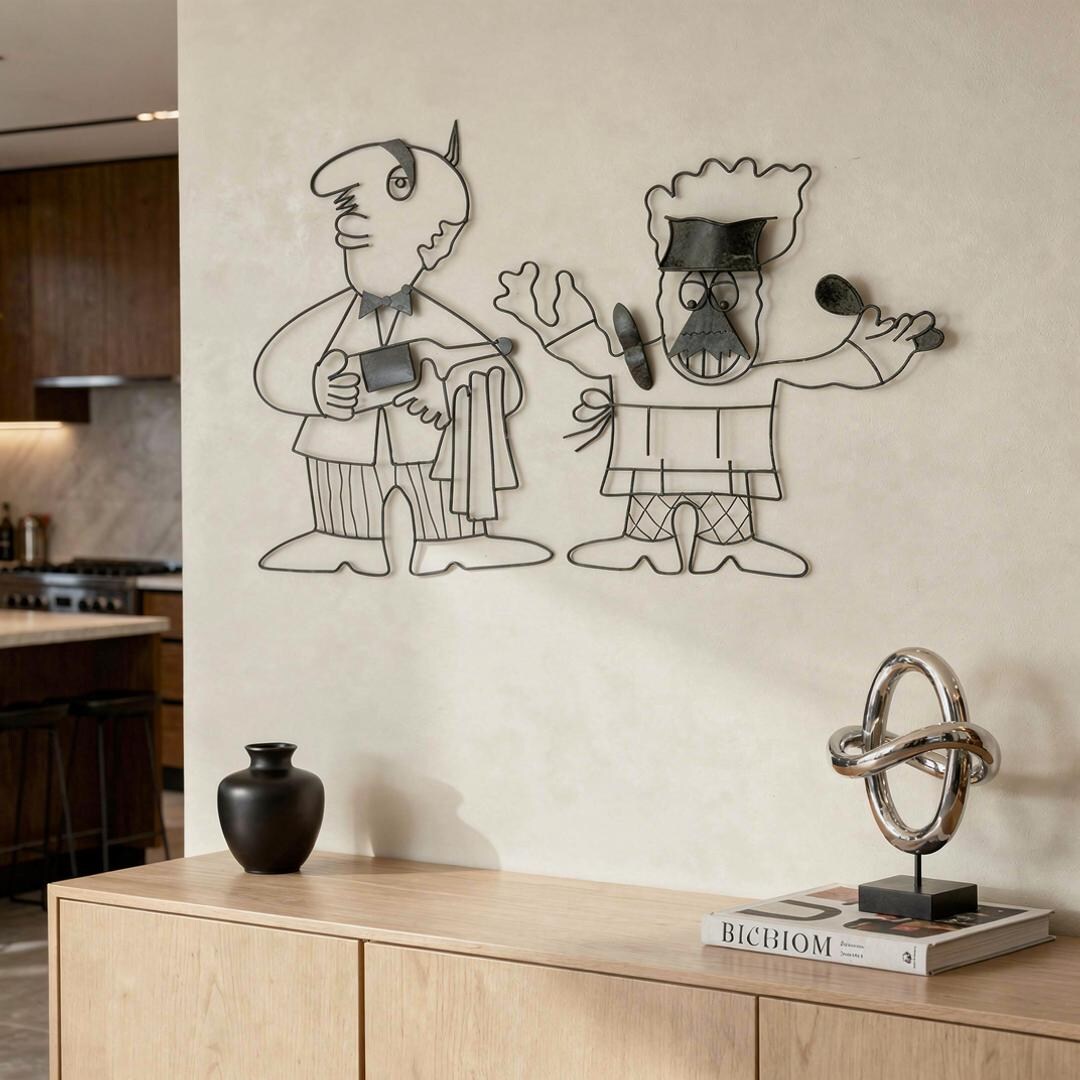 Vintage 1950s Black Wire Waiter and Chef Sculpture Set - MCM Risley ...