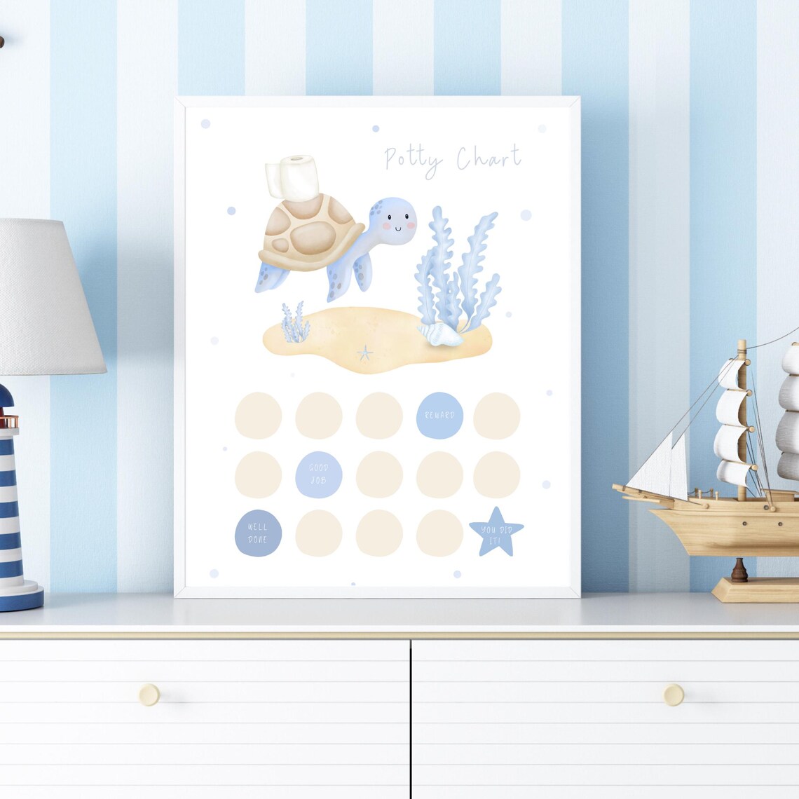 Printable Potty Chart Turtle | Toilet Training Chart for Kids | Blue ...