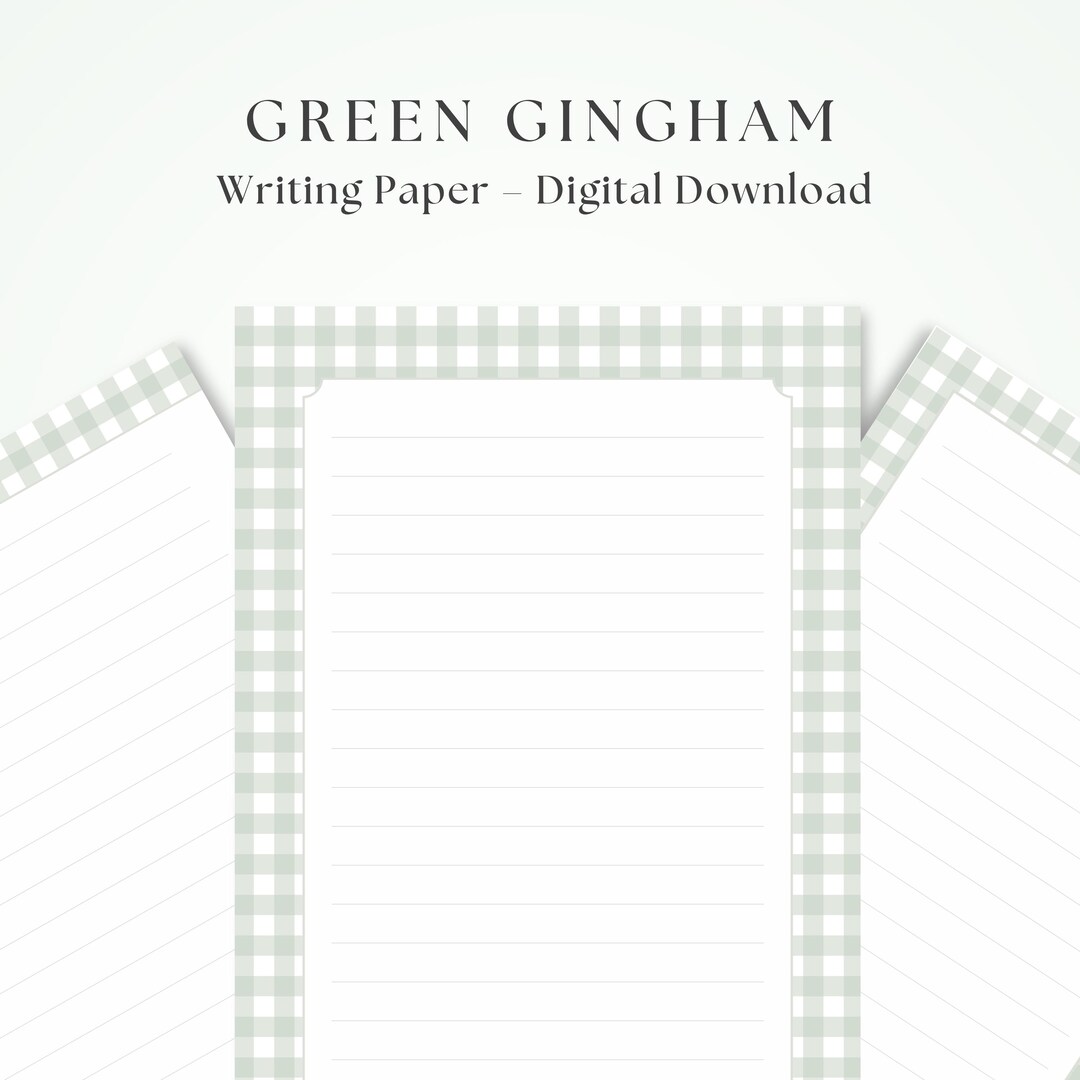 Pastel Green Gingham Stationery – Letter Paper With Lines & Blank ...