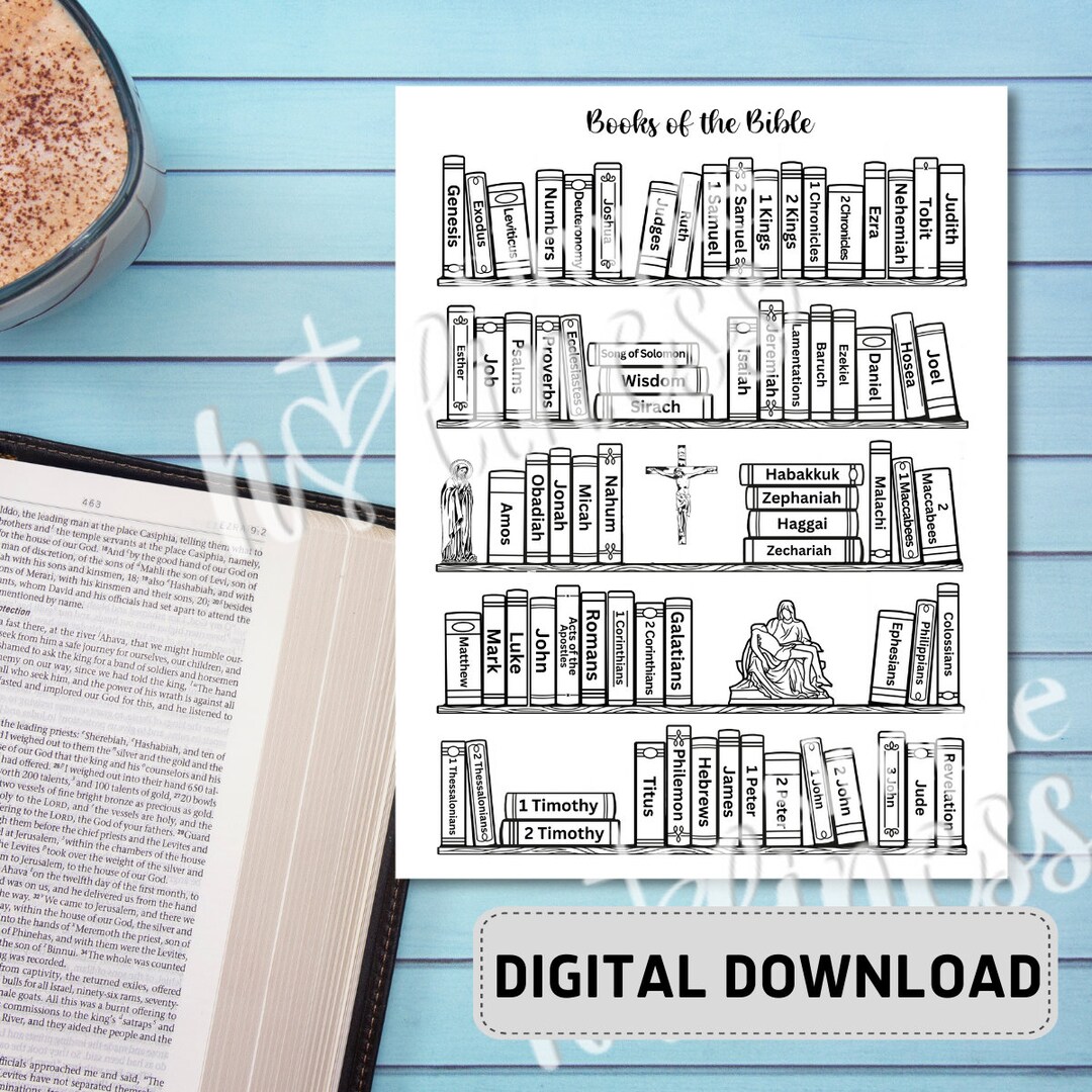 Catholic Bible Reading Coloring Tracker- Bookshelf Style DIGITAL ...