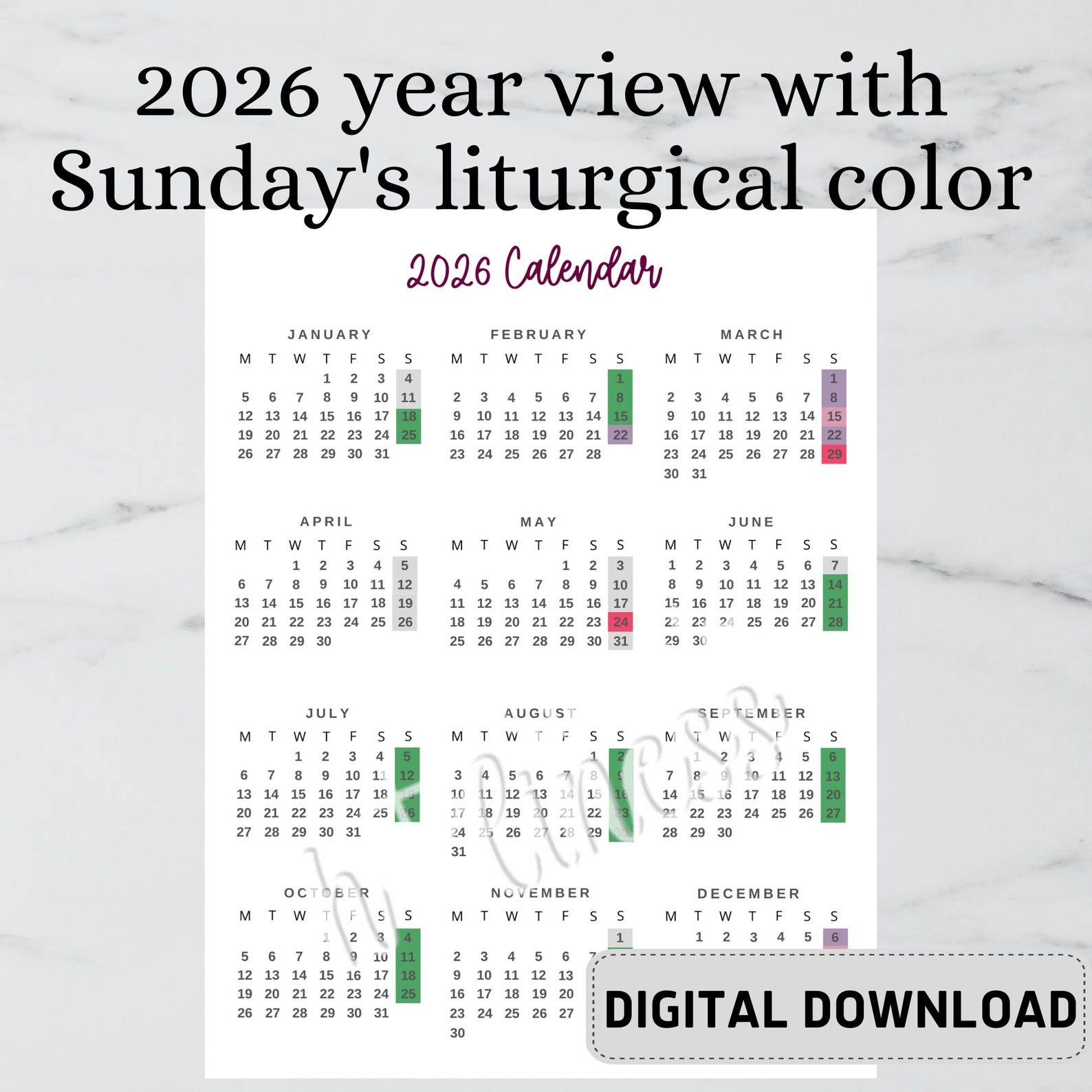 2026 Catholic Calendar- DIGITAL Download/catholic Planning, Liturgical ...