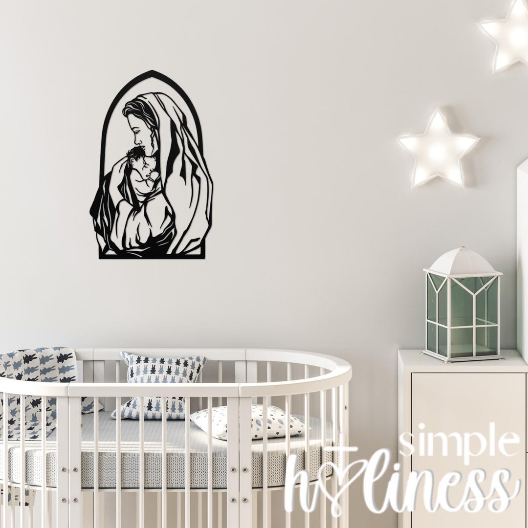 Mary and Baby Jesus Metal Wall Art, Catholic Door Sign, Marian Wall ...