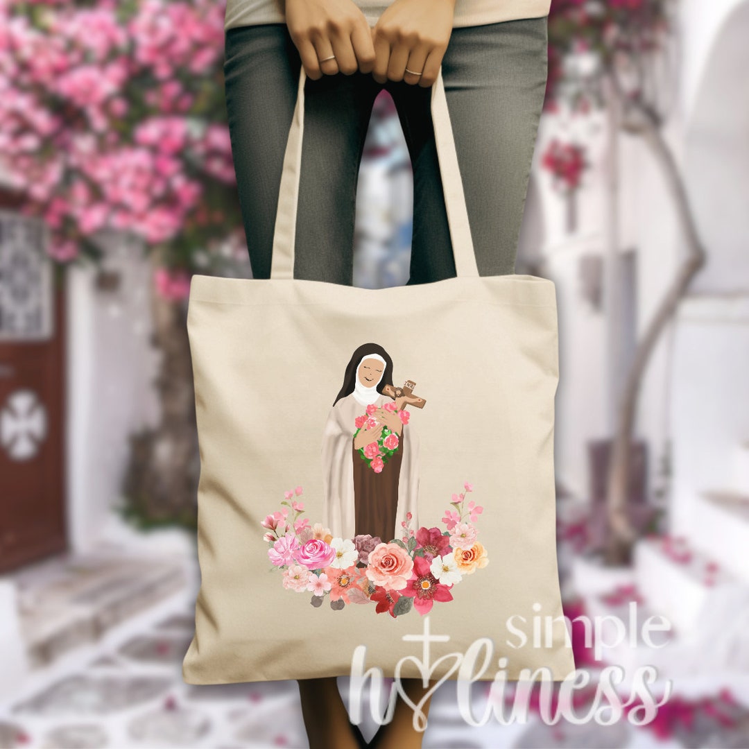 St. Therese Little Flower Floral Canvas Tote Bag / Mass, Book, and ...