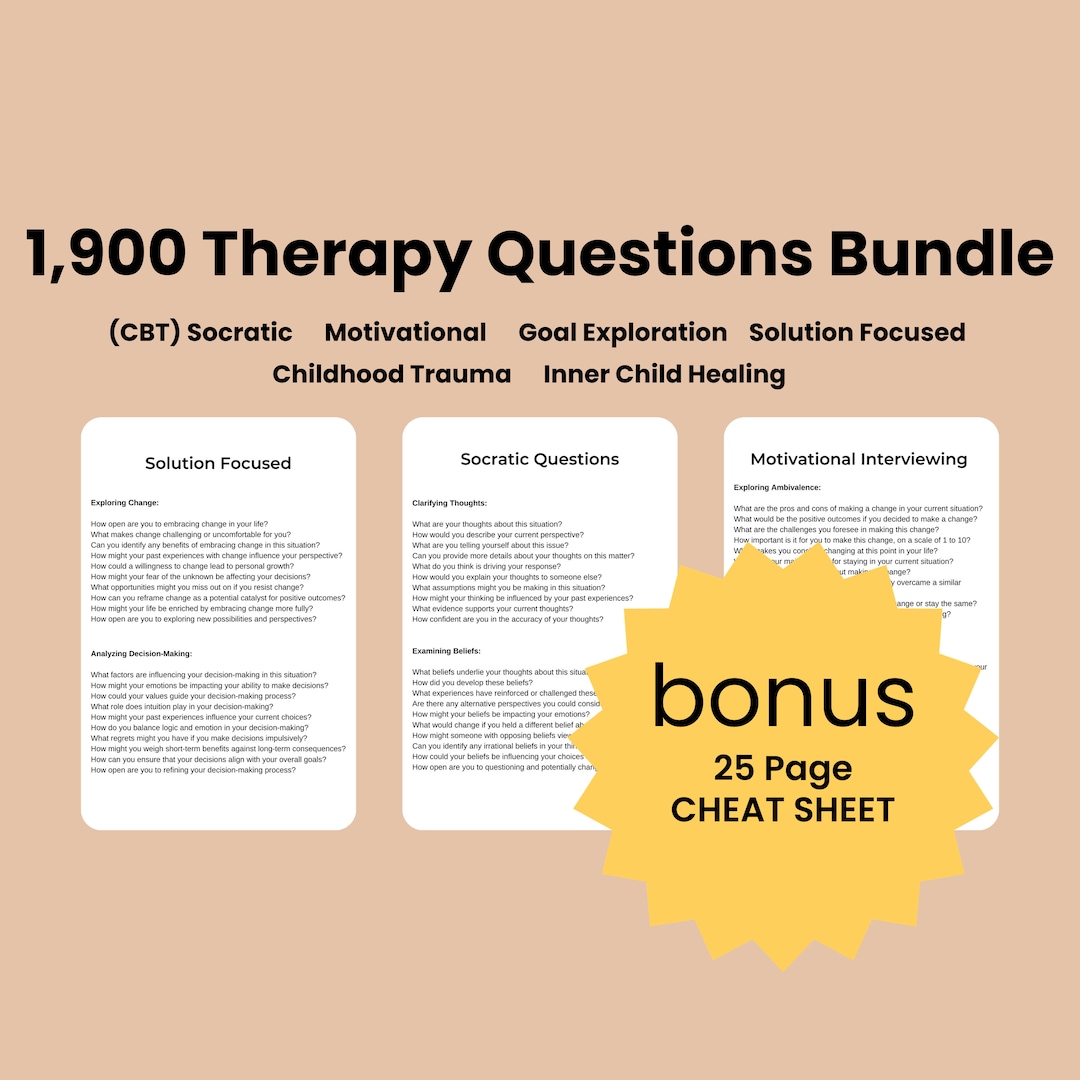 CBT Therapy Questions Bundle, Therapist Questions Bundle, Therapy ...