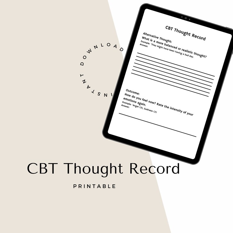 CBT Thought Record Printable Therapy Tool for Clients Cognitive ...