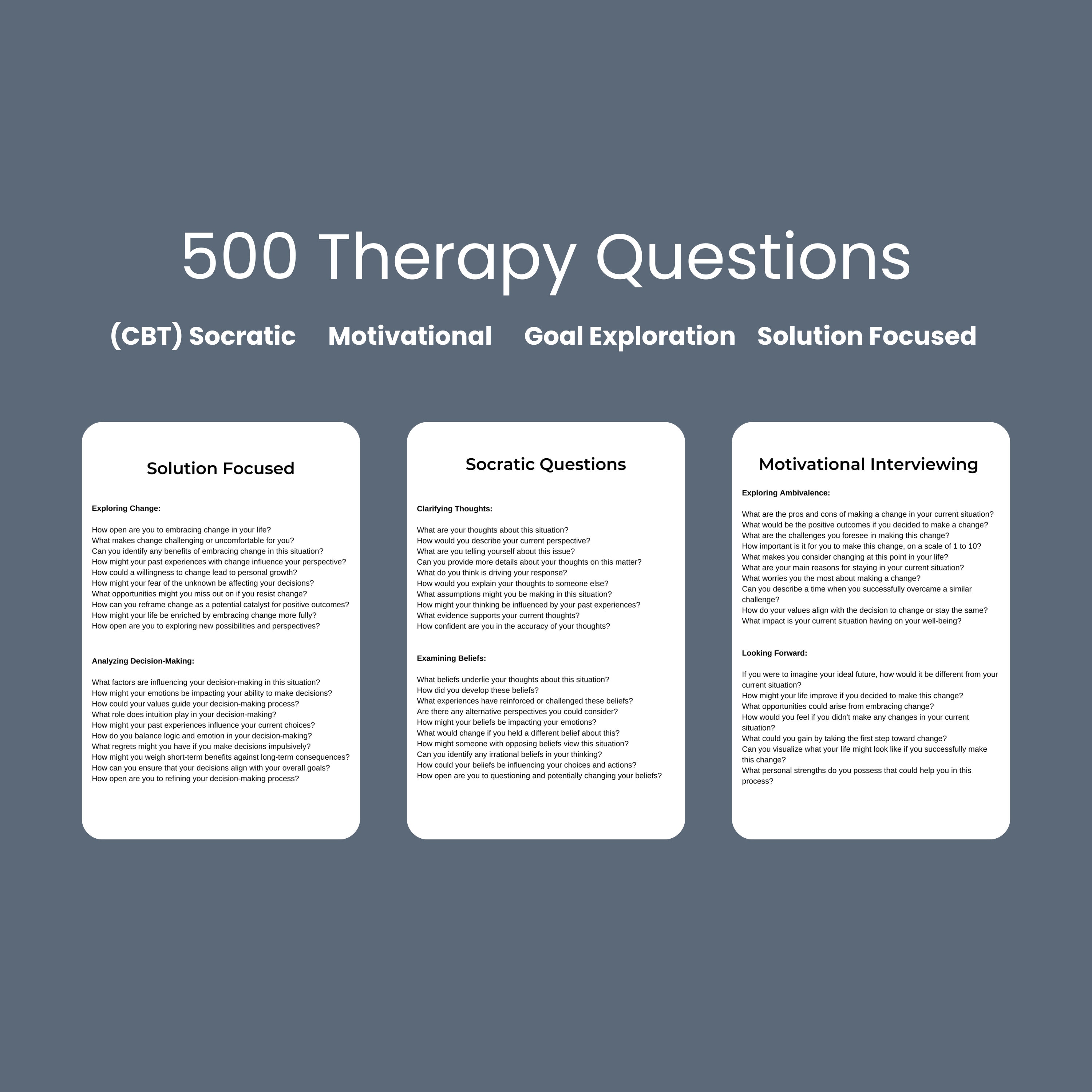 CBT Therapy Questions Bundle, Therapist Questions Bundle, Therapy ...