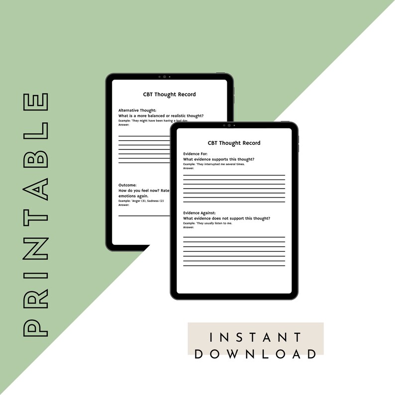 CBT Thought Record Printable Therapy Tool for Clients Cognitive ...