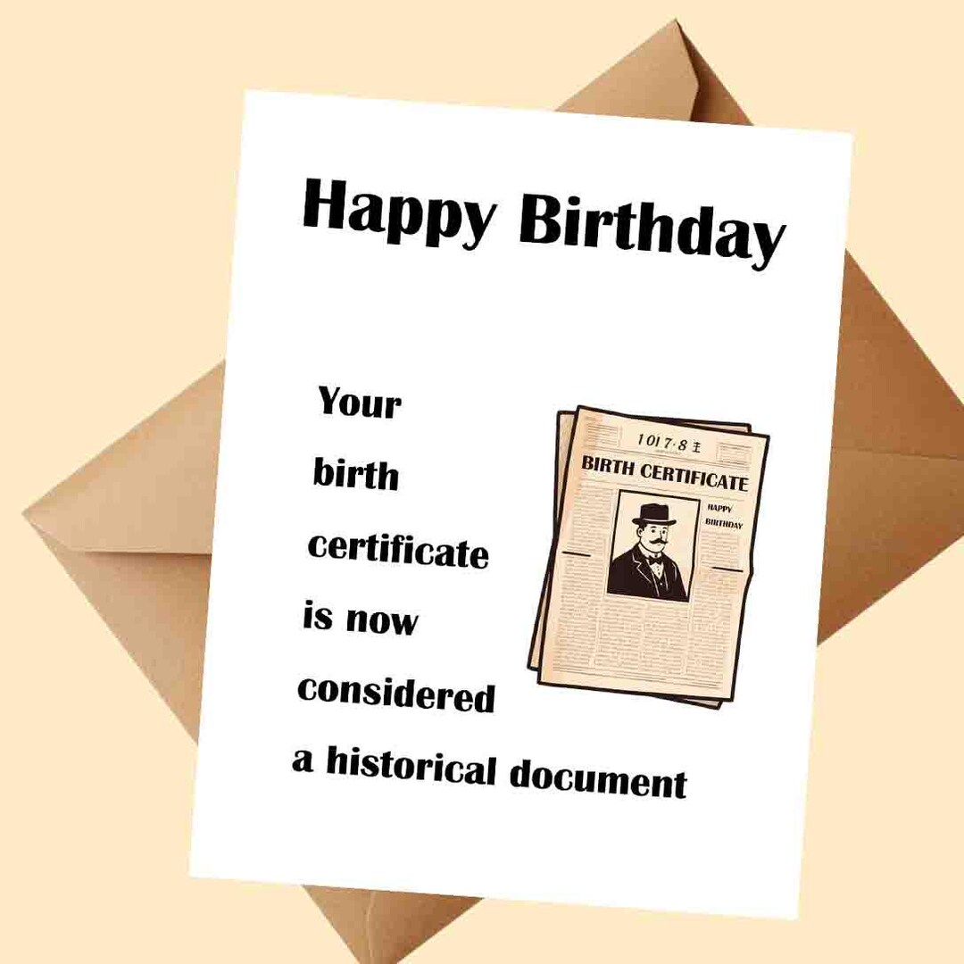 Birth Certificate Birthday Card, Funny Card, Mean Birthday Greeting for ...