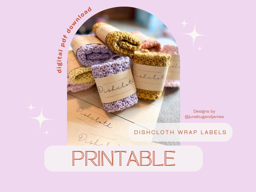 PRINTABLE Dishcloth Wrap Labels, Digital Download, Printable Dishcloth ...