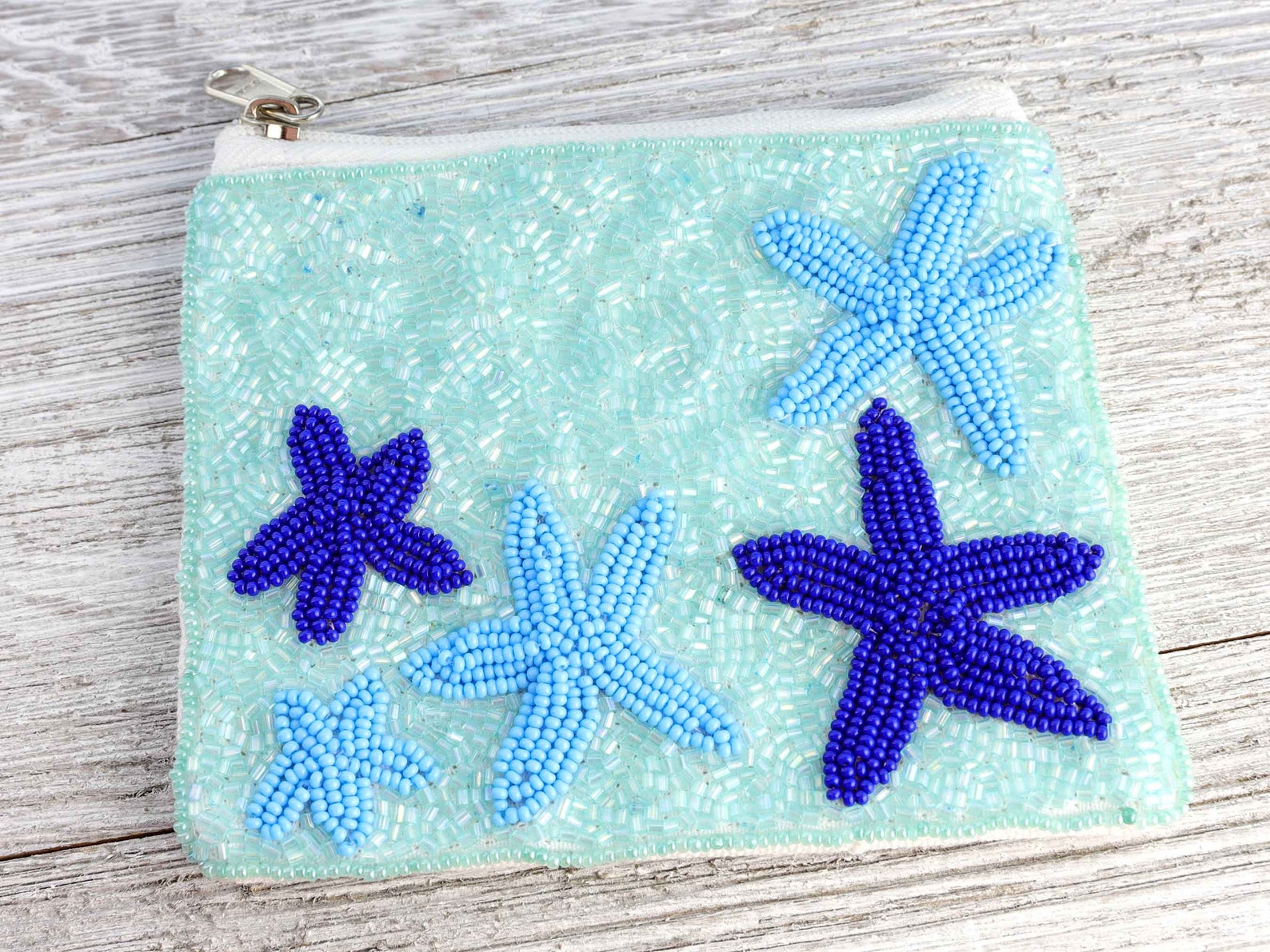 Handmade Seed Beaded Beachy Starfish Shell Coin Bag Purse Boho Tropical ...
