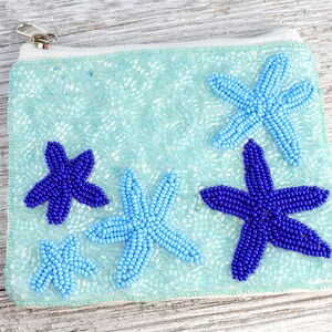 Handmade Seed Beaded Beachy Starfish Shell Coin Bag Purse Boho Tropical ...