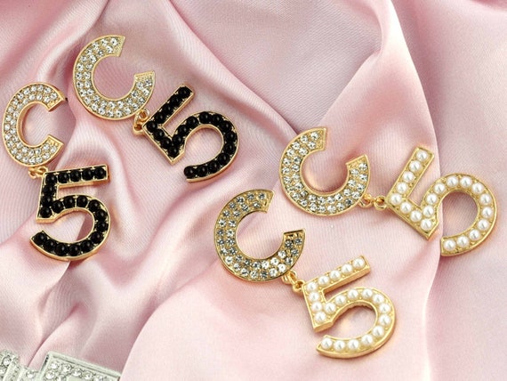 Fashion C Number 5 Bling Rhinestone Pearl Drop Dangle Earrings - Etsy