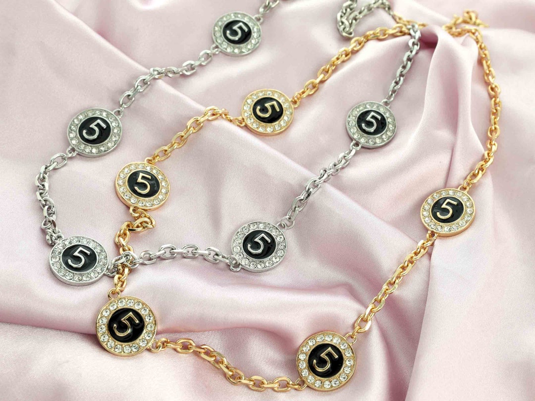 Fashion Crystal Rhinestone Number Five 5 Chain Necklace Luxury Glam ...