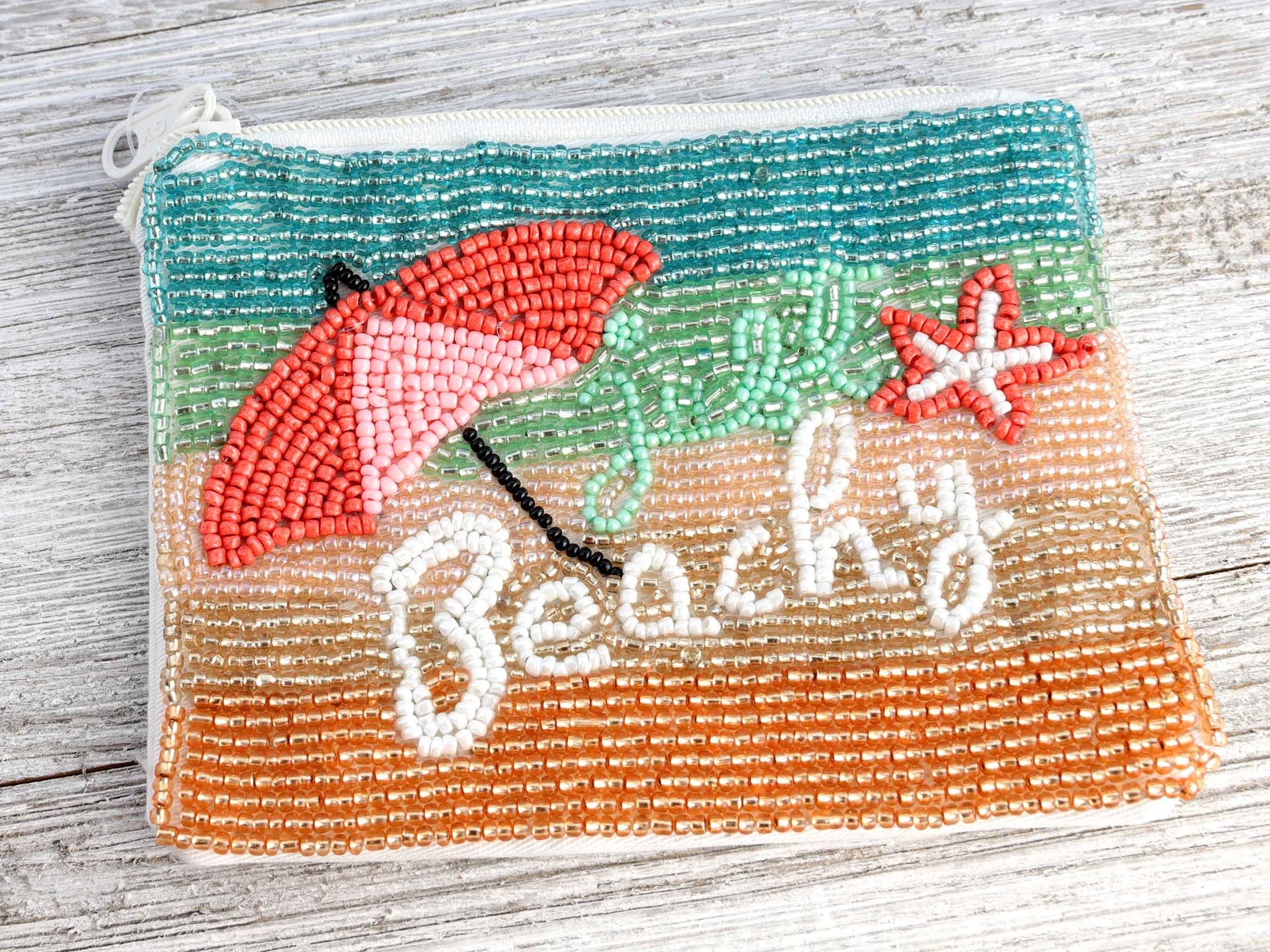 Handmade Seed Beaded Beachy Starfish Shell Coin Bag Purse Boho Tropical ...