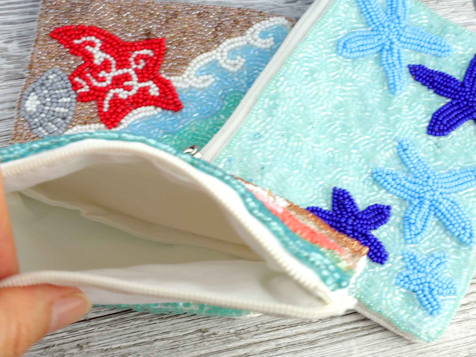 Handmade Seed Beaded Beachy Starfish Shell Coin Bag Purse Boho Tropical ...