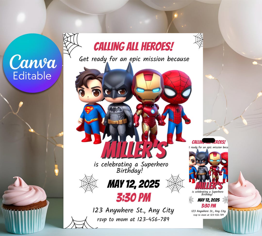 Editable Superhero Birthday Invitation, Avengers Superhero Digital ...