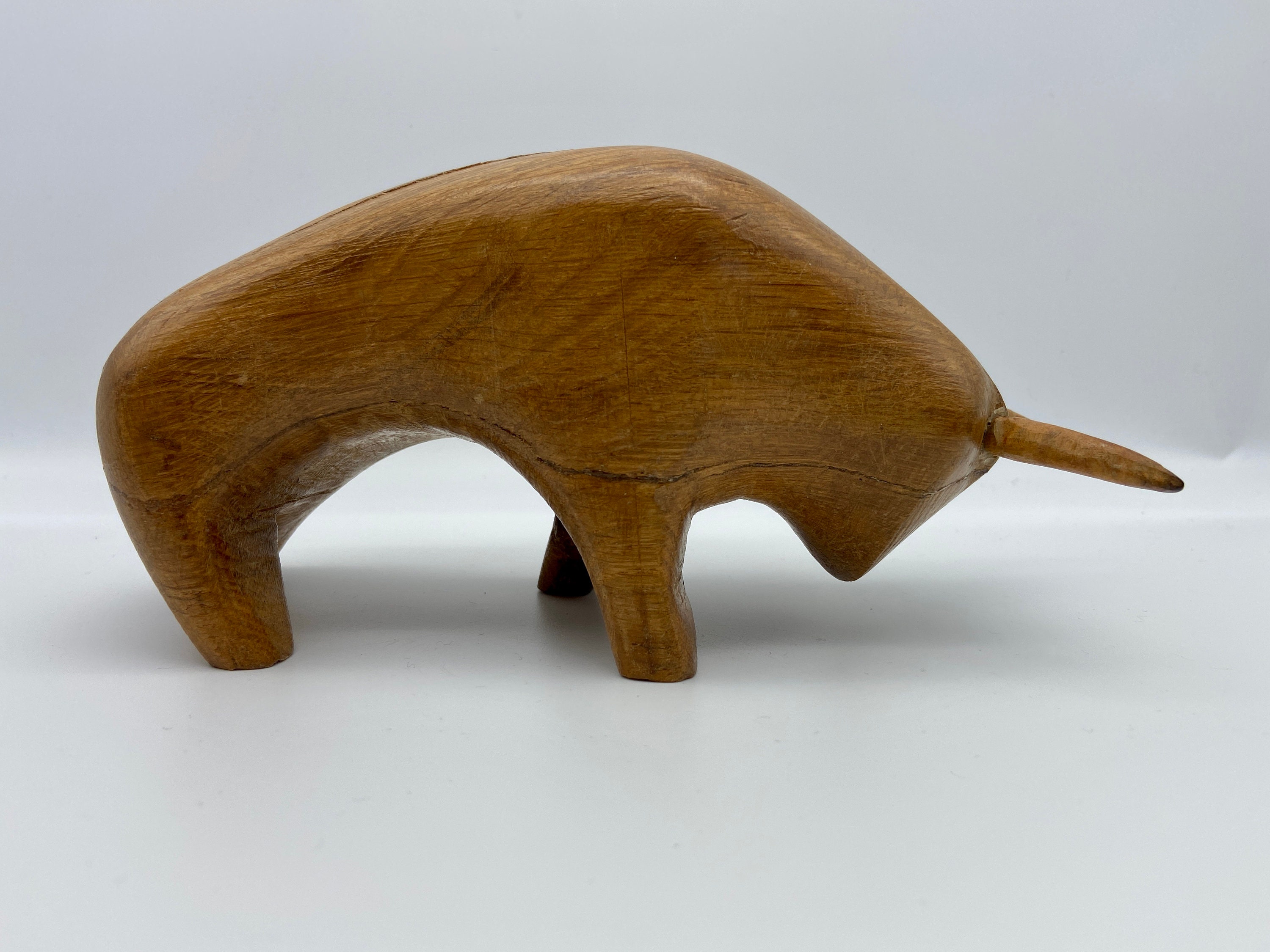 Vintage Carved Wooden Bull From the Pyrenees - Etsy
