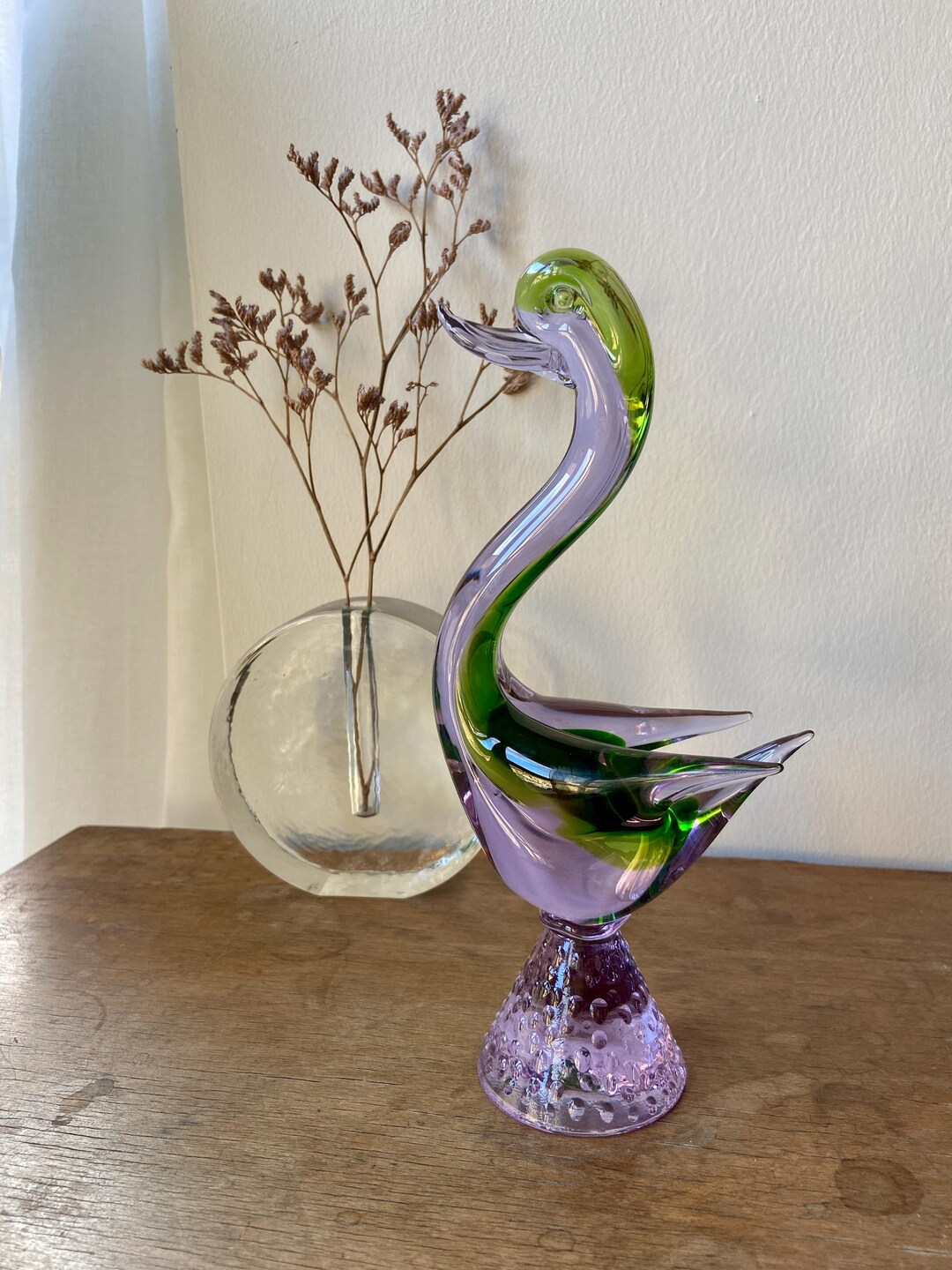 Lilac and Green Glass Duck/bird - Etsy