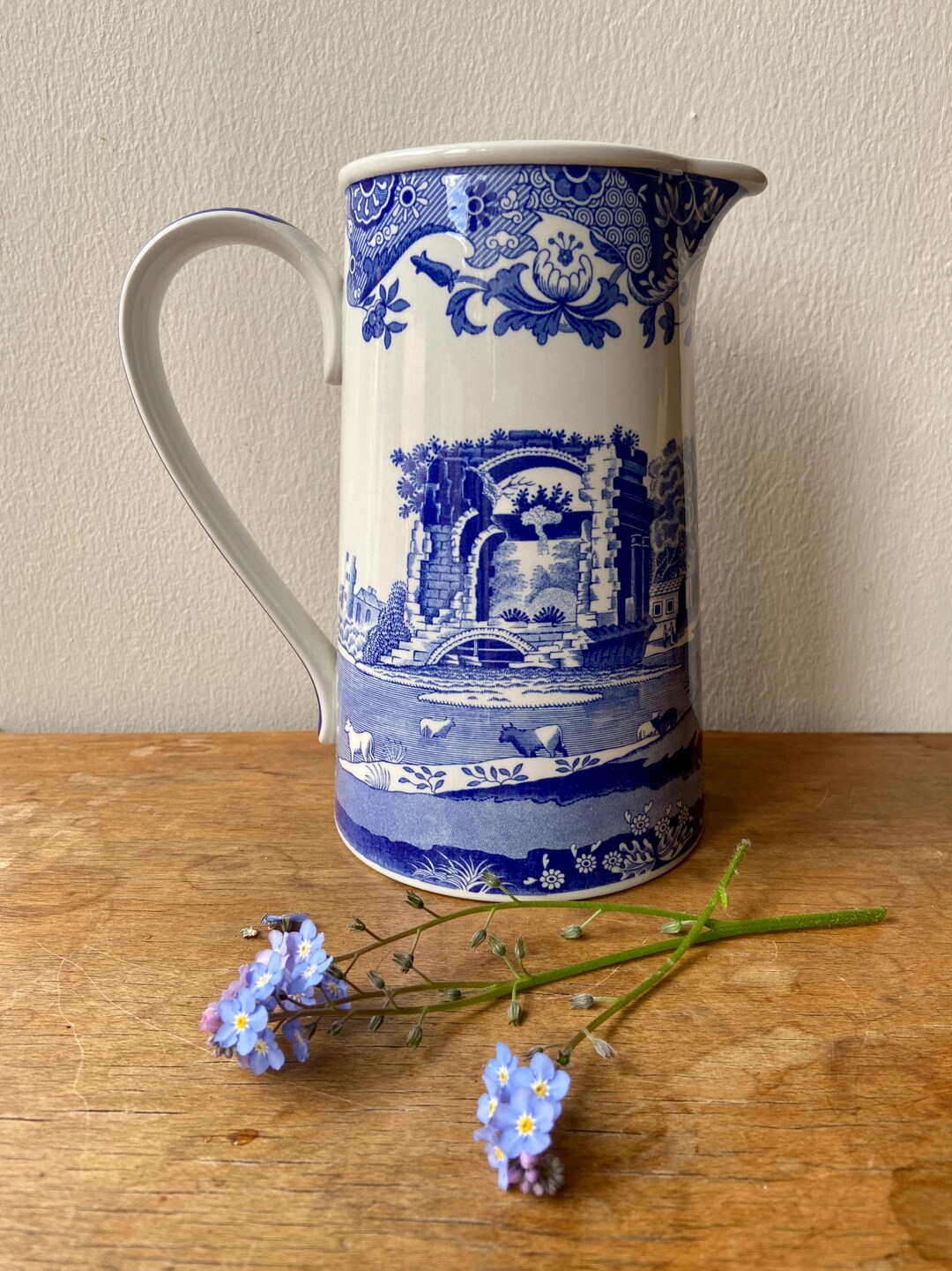 Tall Spode 'italian' Blue and White Jug - Etsy
