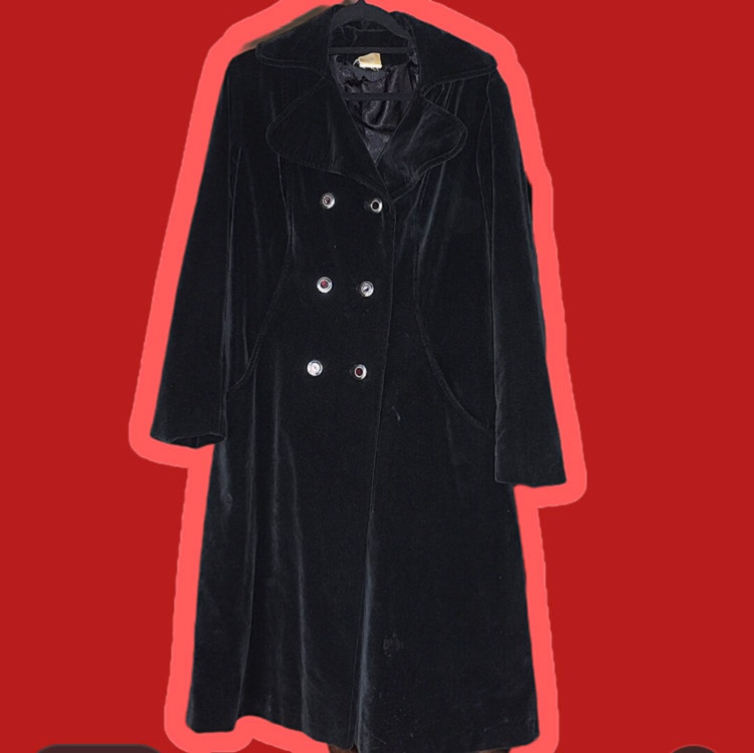Vintage Velvet Black 1970’s Overcoat - Etsy