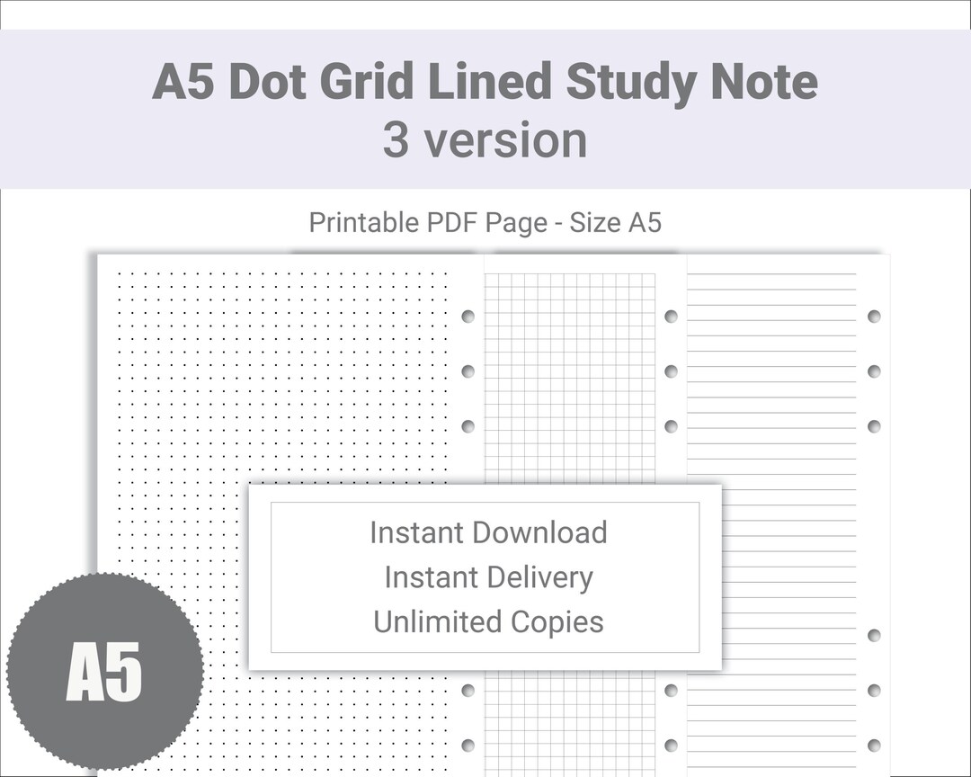 Dot Grid Lined Study Note A5 Printable Paper for Accurate - Etsy
